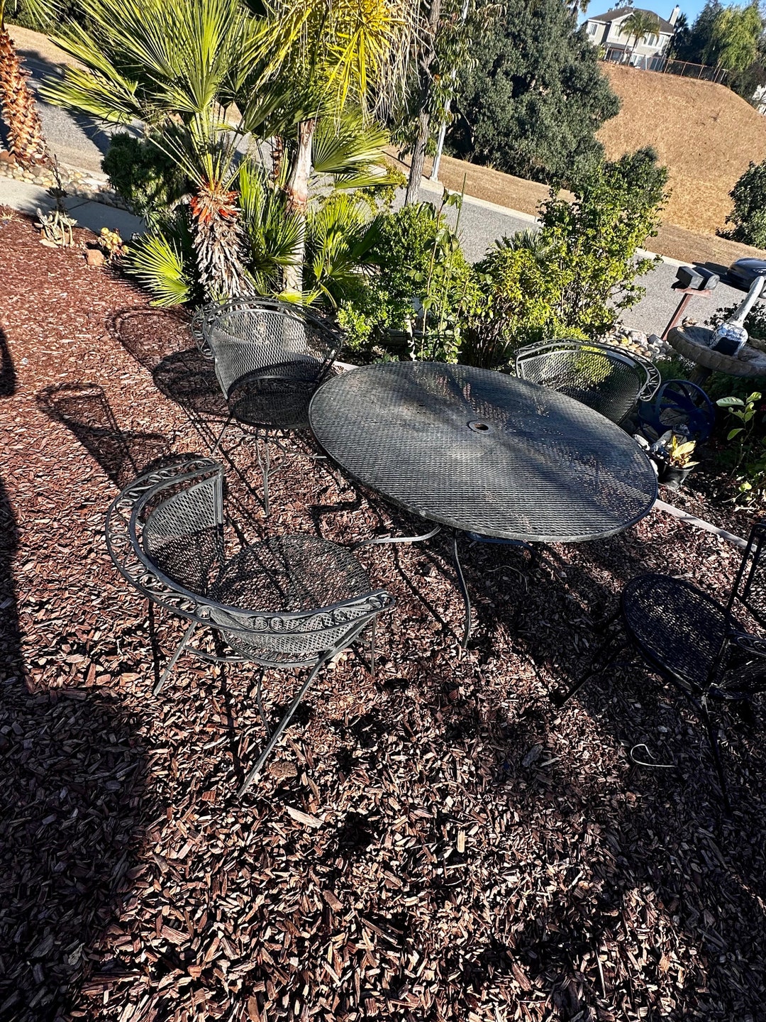 Vintage Wrought Iron Patio Set by Russell Woodard, Table and 4 Chairs ...