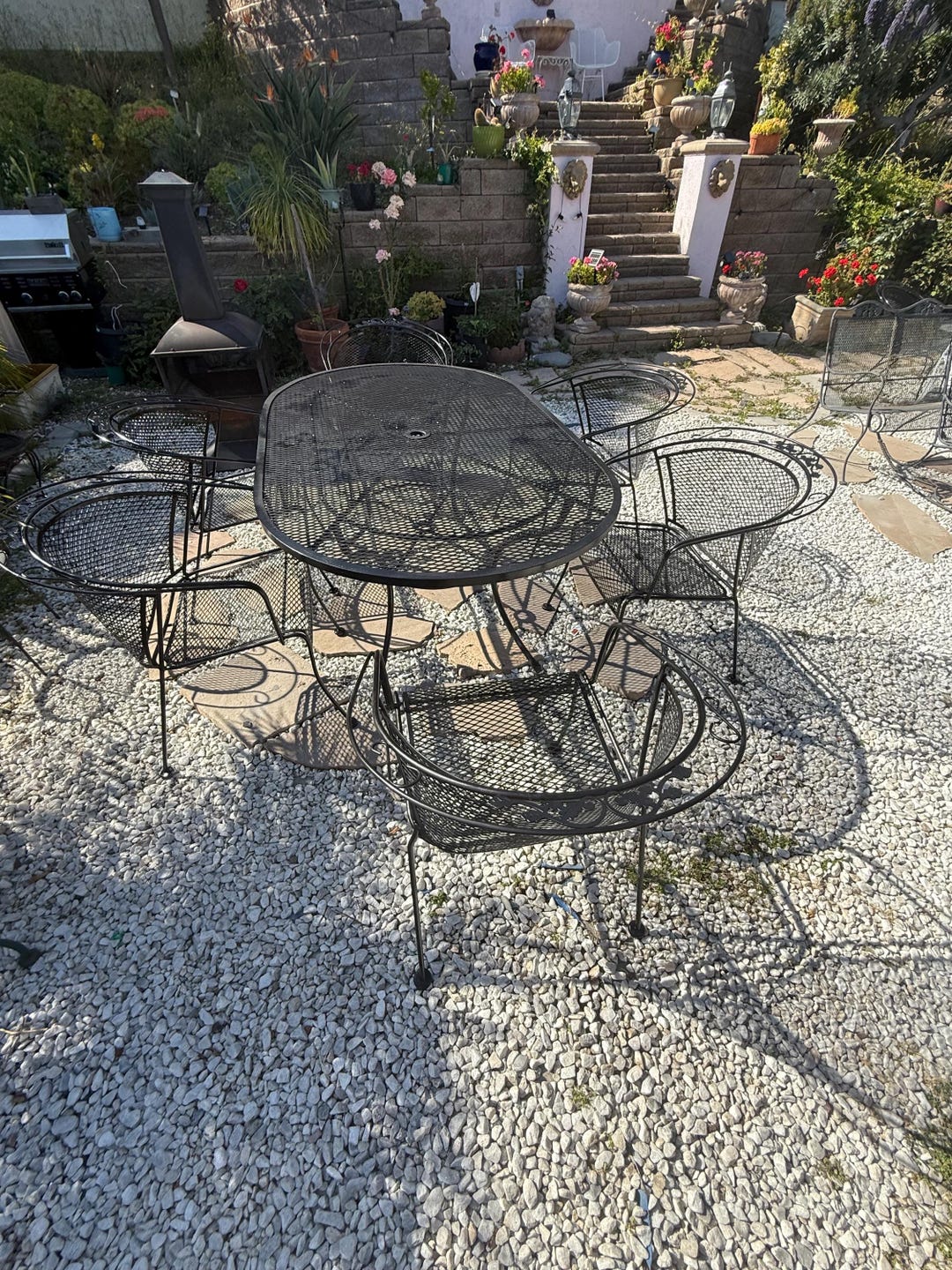 Vintage O W Lee Wrought Iron Patio Set, Acorn and Leaf Pattern, Oval ...