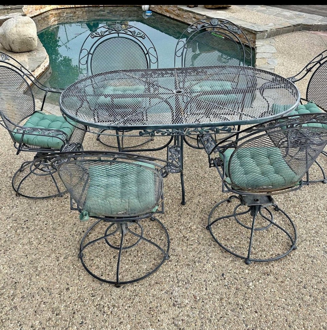 A Rare Vintage Wrought Iron Patio Furniture by Meadowcraft , Oval Table ...