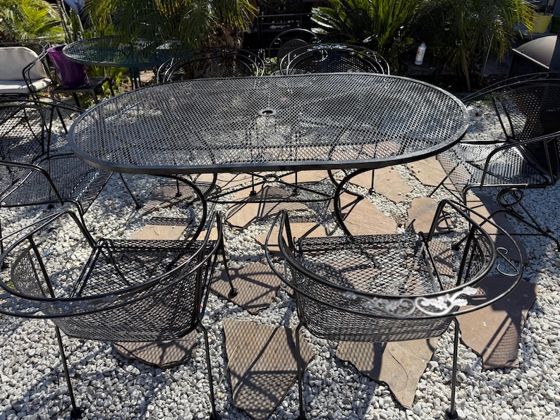 Vintage O W Lee Wrought Iron Patio Set, Acorn and Leaf Pattern, Oval ...