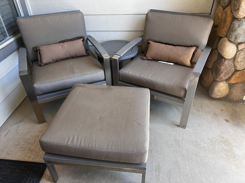 Conversation Set, 4 Piece Set, Stainless Steel and Teak Wood, 2 Deep ...