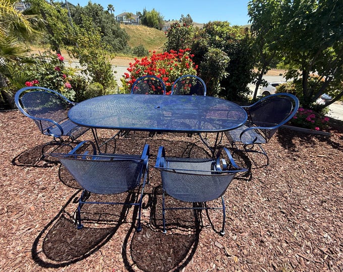 Vintage Wrought Iron Patio Furniture by Meadowcraft , Oval Table & 6 ...