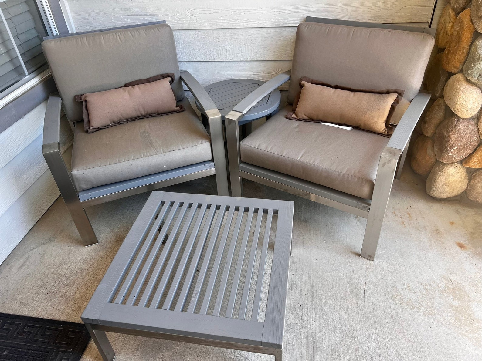 Conversation Set, 4 Piece Set, Stainless Steel and Teak Wood, 2 Deep ...