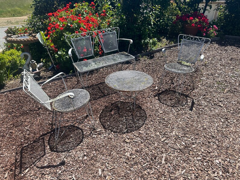 Vintage Patio Set by Woodard, Wrought Iron, Conversation Set, Love Seat ...