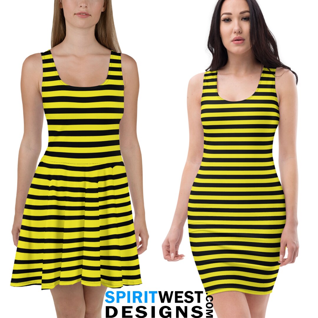Bumblebee Costume Dress Skater Bodycon Fitted Tank Honey Bee Cosplay ...
