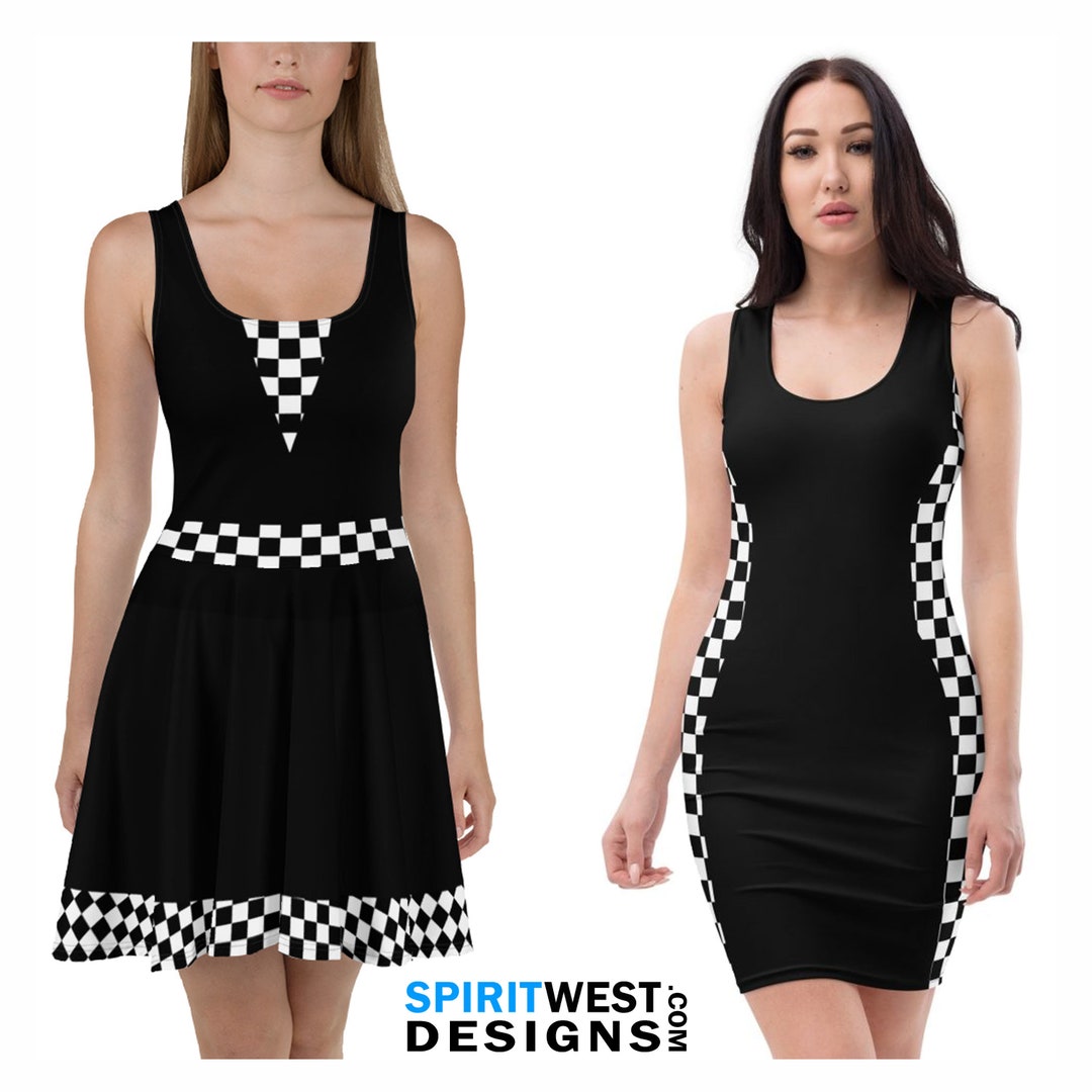 Checkered Flag Dress | Racing Skater Dress Fitted Bodycon Dress | Race ...