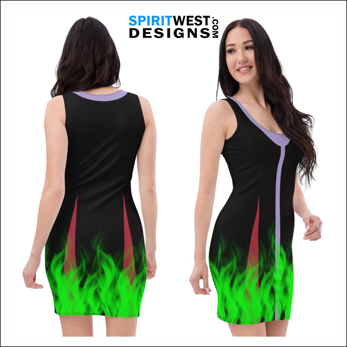 Maleficent Costume Skater Dress Fitted Bodycon Dress | Villain Cosplay ...