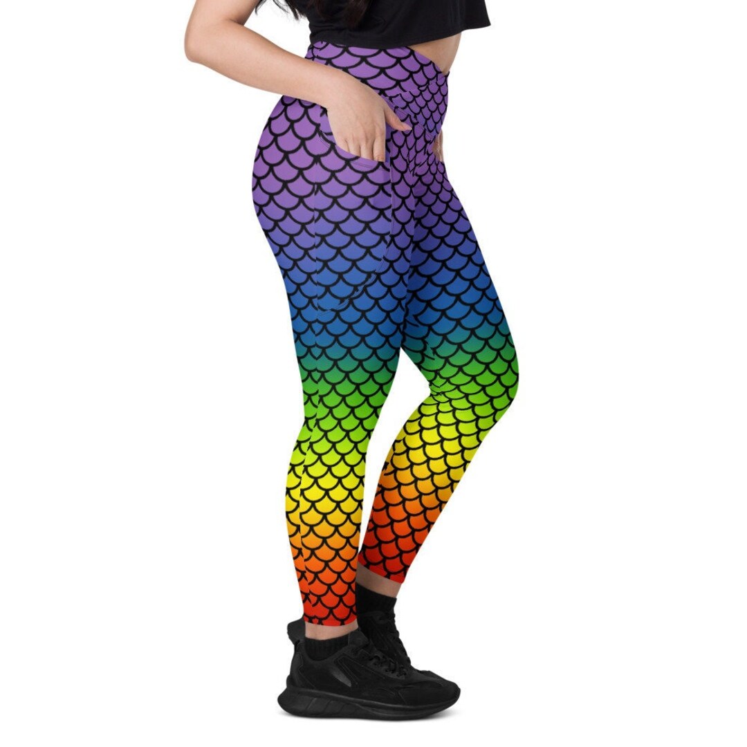 Rainbow Mermaid Crossover Leggings With Pockets | LGBTQ Pride Leggings ...