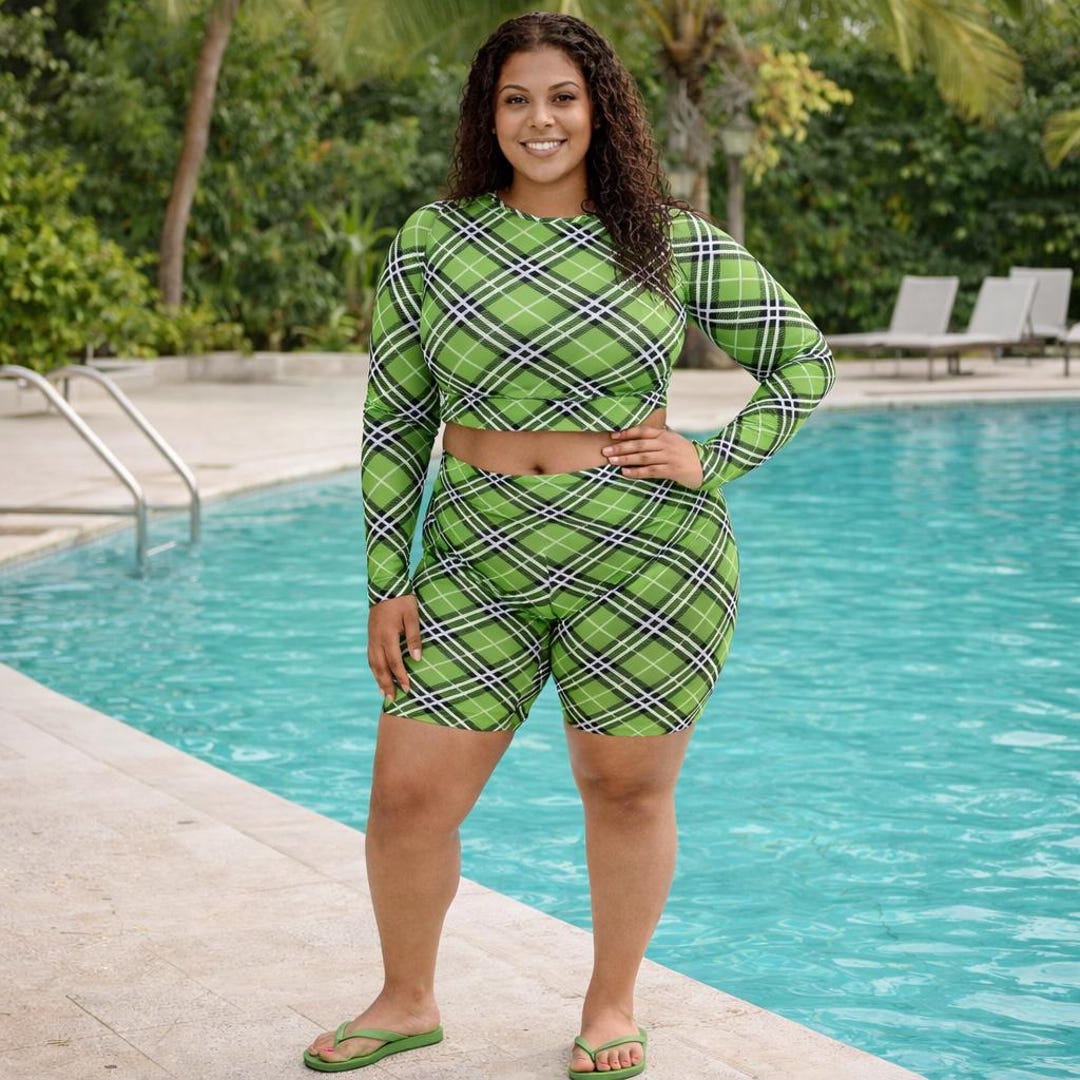Plus Size Swimwear 50+ UPF Sun Protection UV Long Sleeve Crop Top High ...