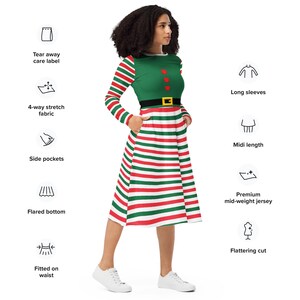 2XS - 6XL Plus Size Elf Costume Holiday Christmas Party Dress Long ...