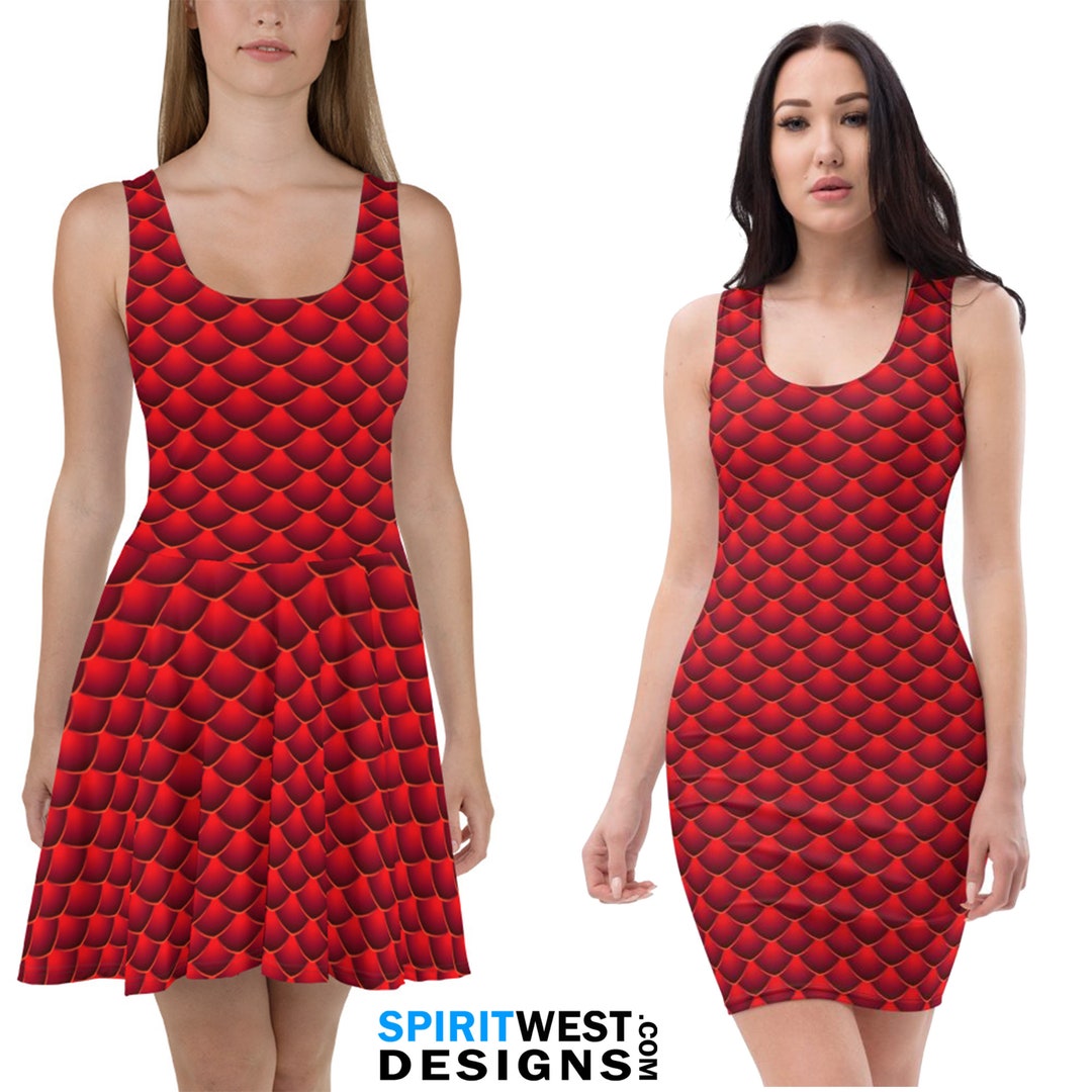 Red Dragon Costume Skater Dress or Fitted Bodycon Dress | Mushu Reptile ...