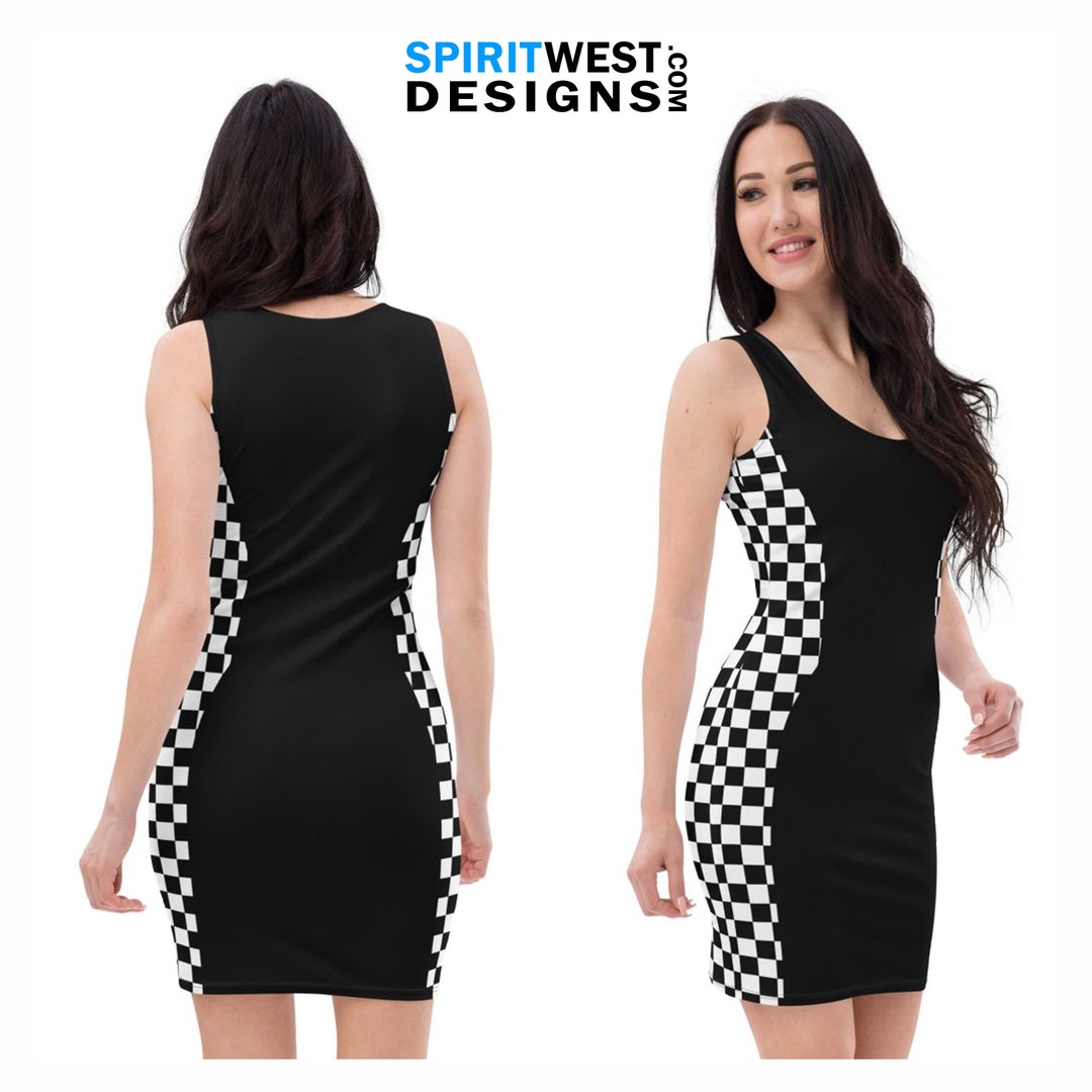 Checkered Flag Racing Costume Dress Skater Flare Fitted Bodycon Tank ...
