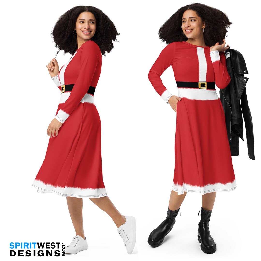Mrs. Santa Dress 2XS - 6XL Red Ms. Claus Christmas Costume Long Sleeve ...