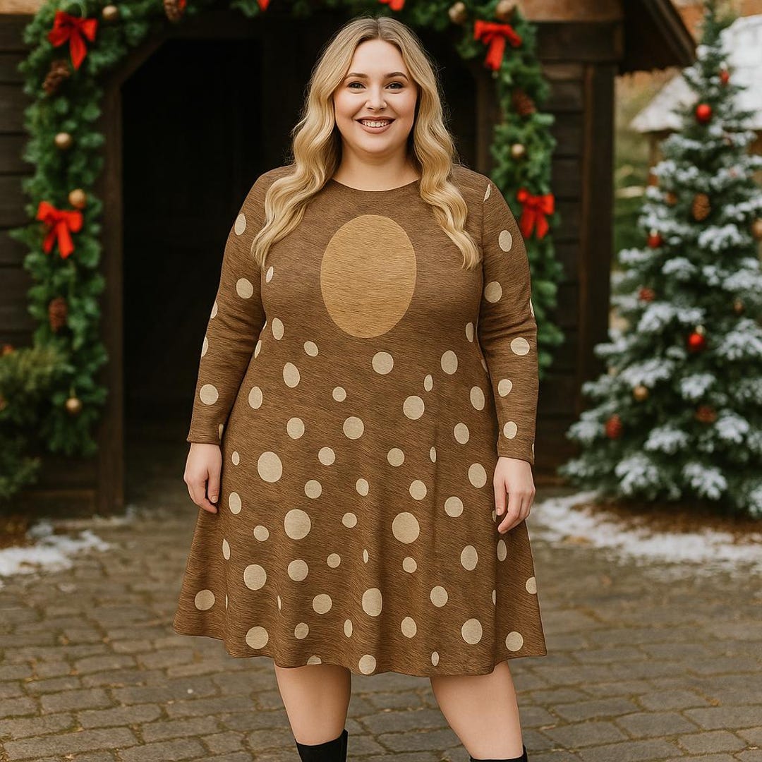 2XS - 6XL Reindeer Dress Rudolph Christmas Party Fur Print Costume Long ...