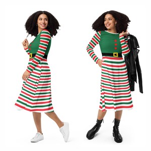 2XS - 6XL Plus Size Elf Costume Holiday Christmas Party Dress Long ...