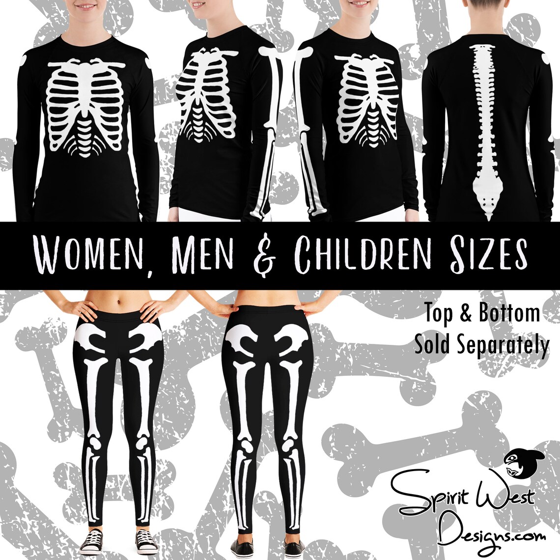 Skeleton Halloween Costume Cosplay Running Trick or Treat Woman's Bone ...