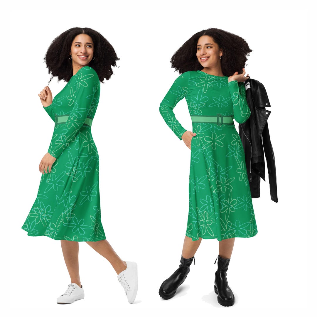 Disgust Costume 2XS - 6XL Inside Out Emotion Midi Dress Long Sleeve ...