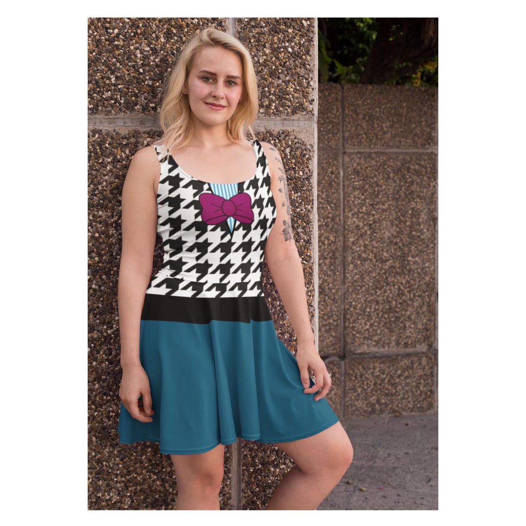 Fear Costume Houndstooth Inside Out Emotion Party Dress Skater Flare ...