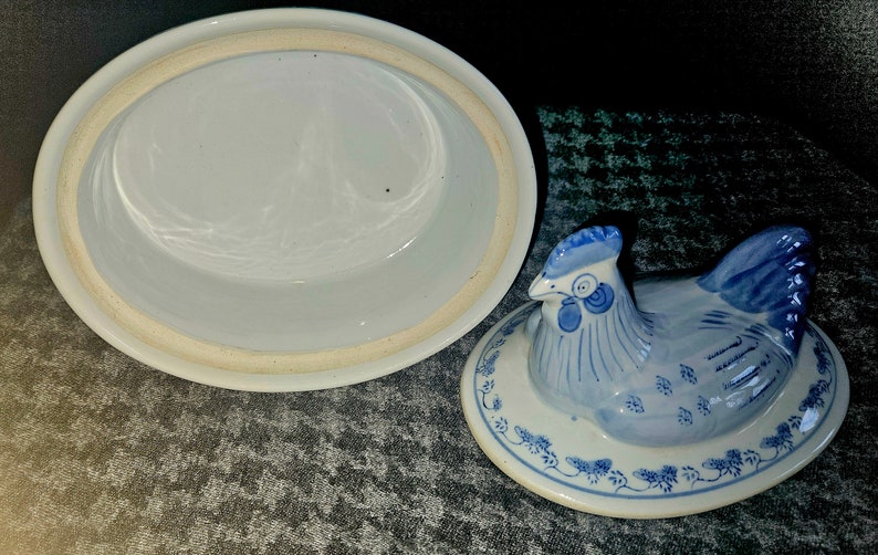 Vintage Porcelain Ceramic Porcelain Chinese Blue & White Chicken Hen ...