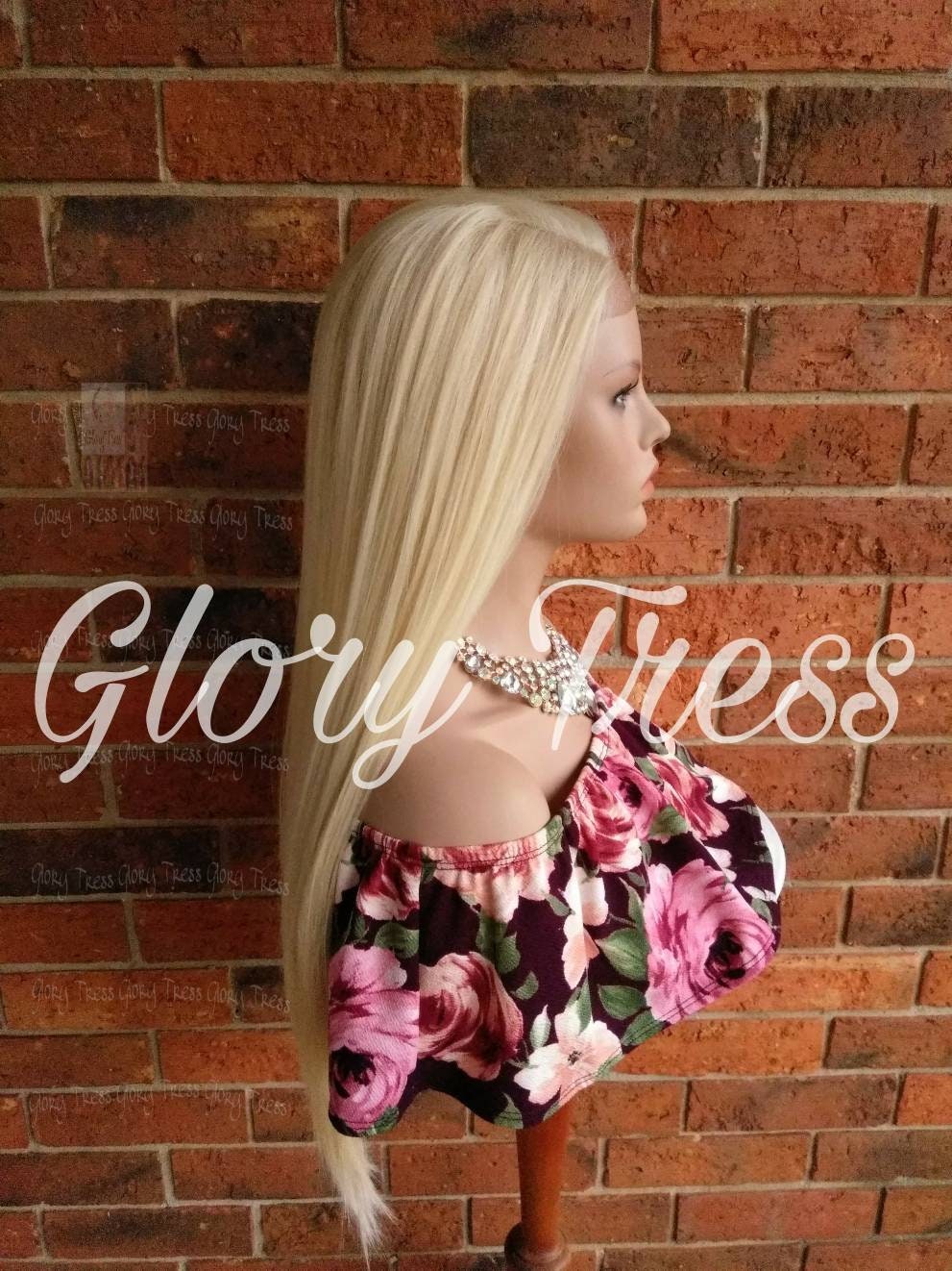 Lace Front Wig, Human Blend Wig, 613 Platinum Blonde Wig, Glory Tress ...