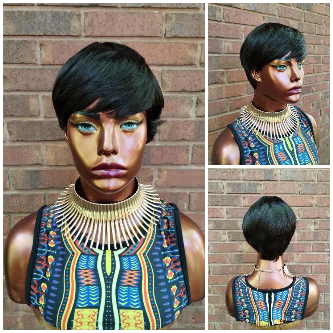 Short Razor Cut Full Wig, Pixie Cut Hairstyle, 100% Remy Human Hair Wig ...