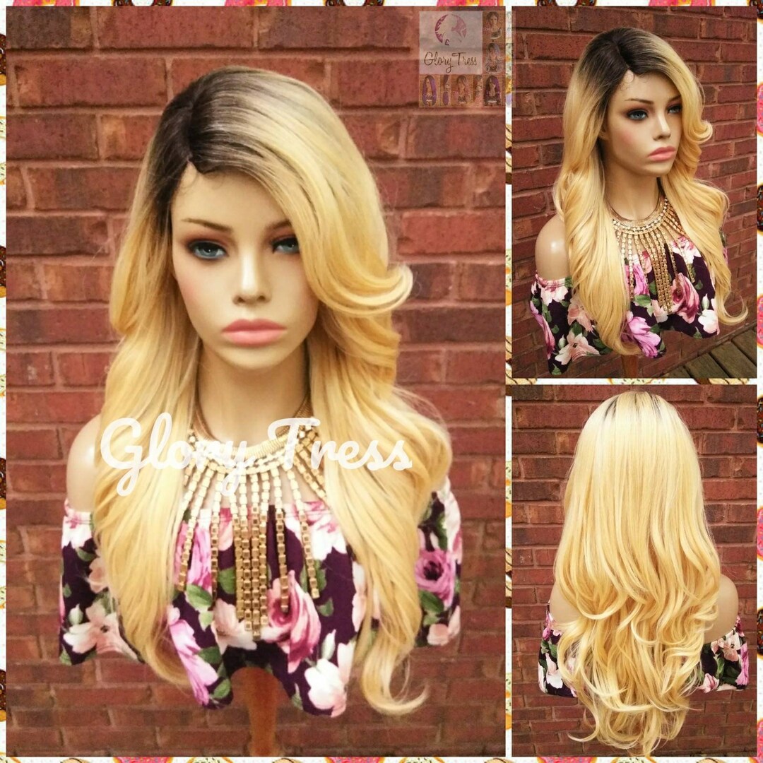 Long Curly Full Wig, Golden Blonde Wig, Glory Tress Wig, Lace Part Wig ...