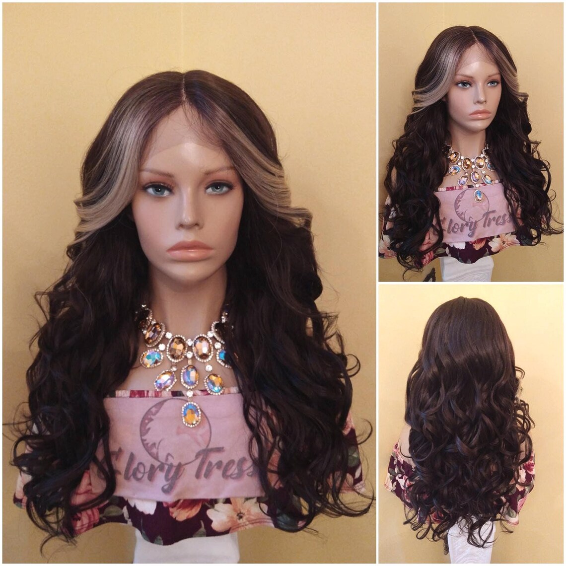 Brown Wavy Lace Front Wig | Ombre Brown Wig With Blonde Highlights ...