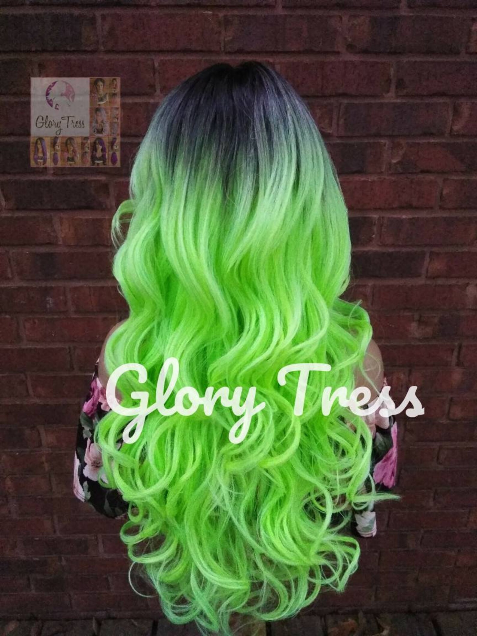 Neon Green Lace Front Wig, Ombre Green Wig, Halloween Wig, Glory Tress ...