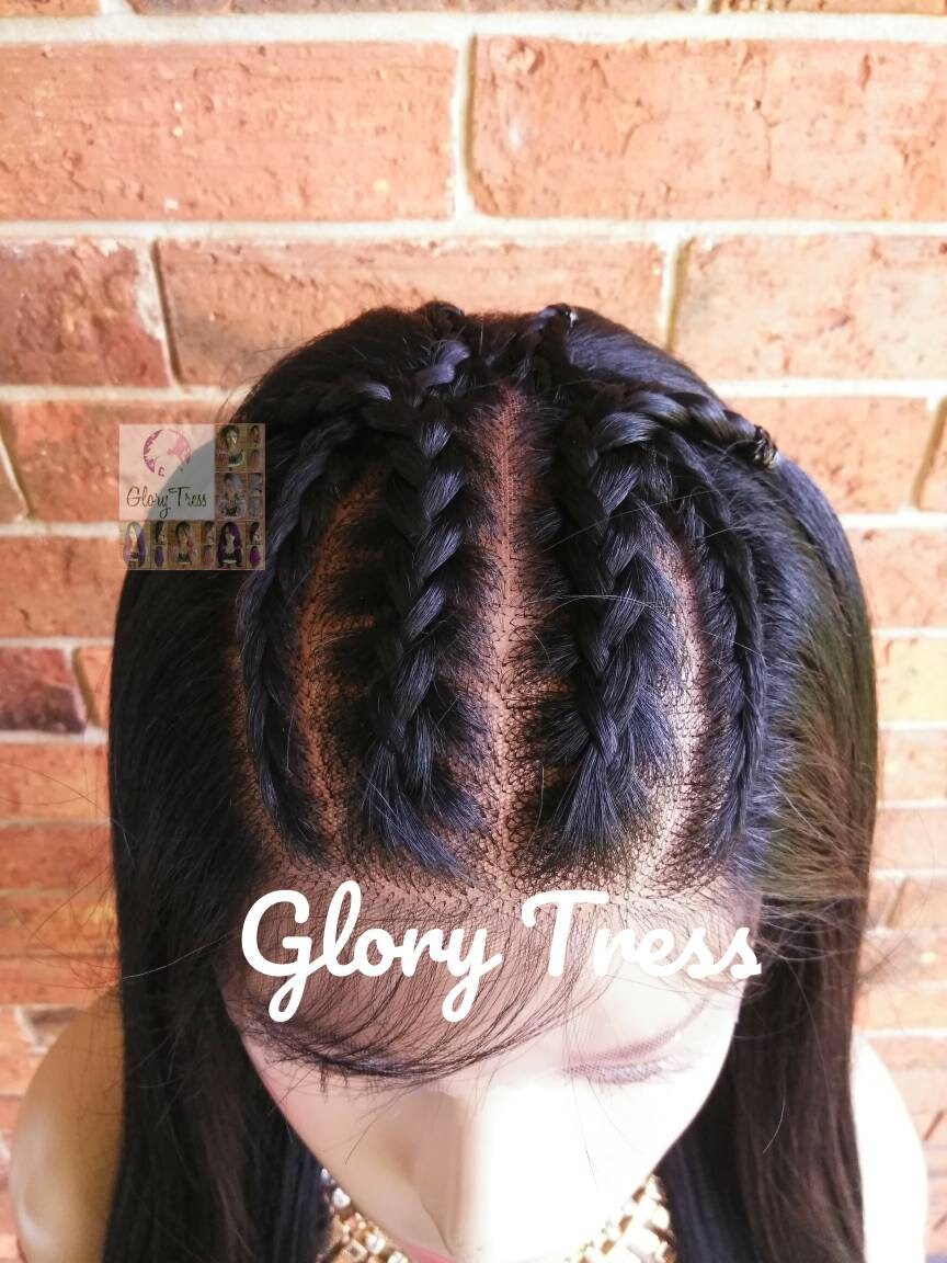 Straight Lace Front Wig Hand-braided Wig Human Blended Wig | Etsy