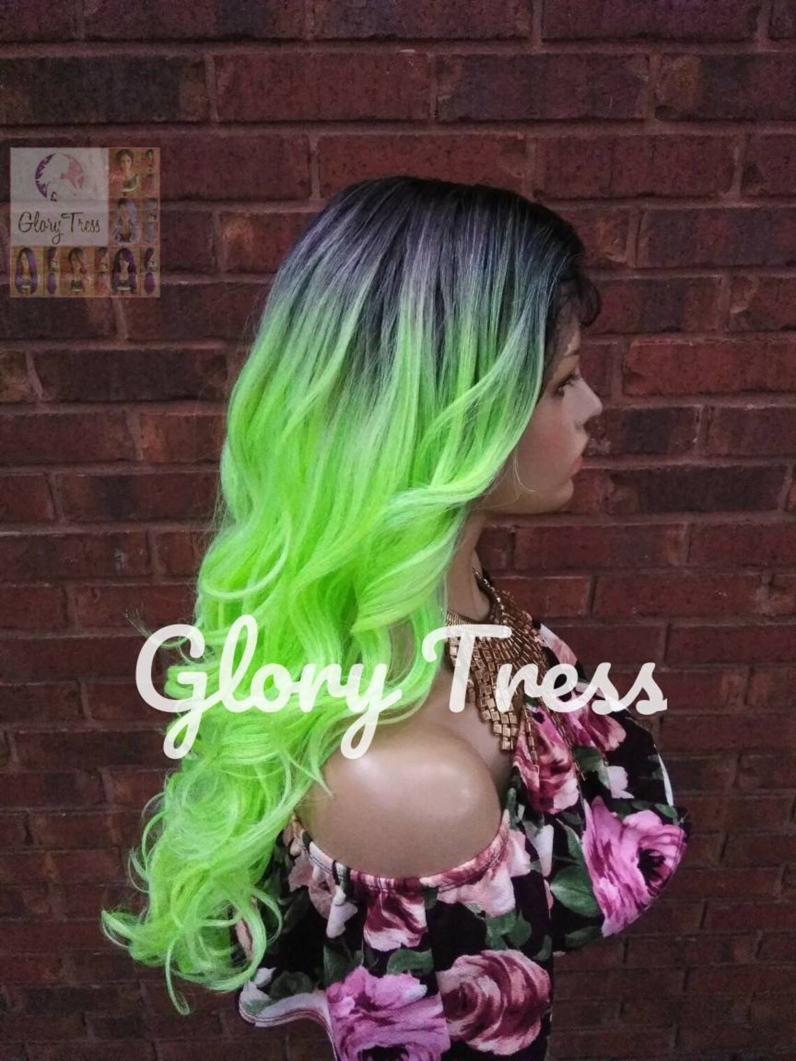 Neon Green Lace Front Wig, Ombre Green Wig, Halloween Wig, Glory Tress ...