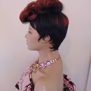 Ombre Red Mohawk Pixie Cut Wig Short Razor Cut Wig Synthetic Heat ...