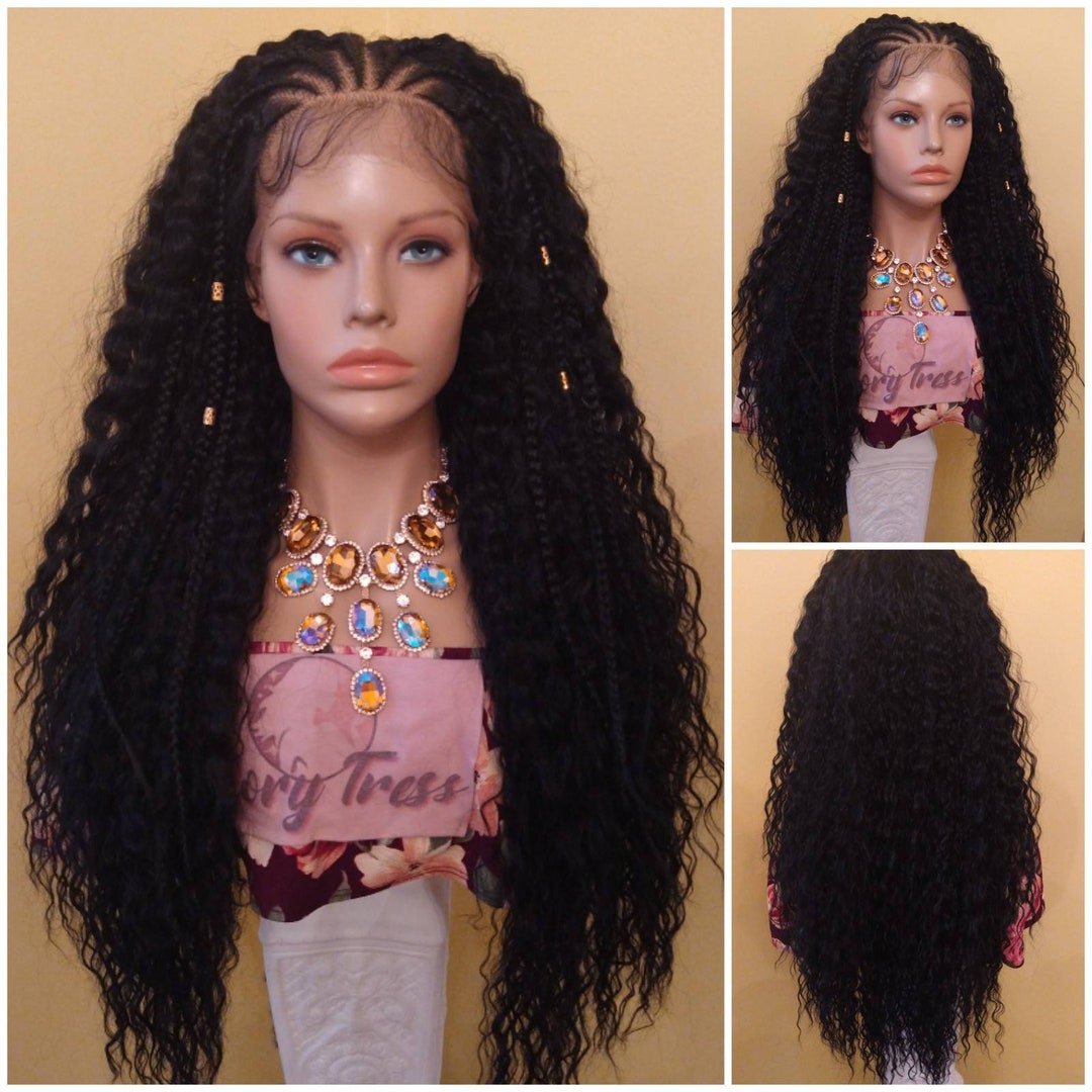 Curly Lace Front Wig Hand-braided Wig Fulani Tribal Braided African ...