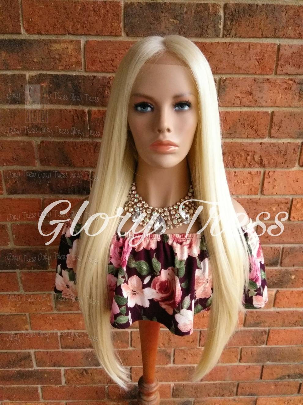 Lace Front Wig, Human Blend Wig, 613 Platinum Blonde Wig, Glory Tress ...