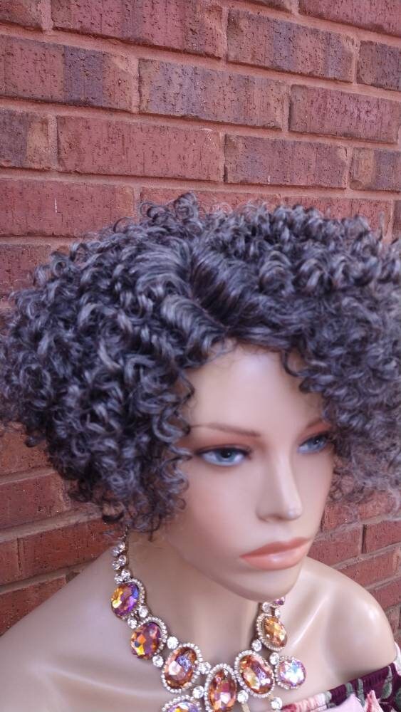 Kinky Curly Gray Wig Curly Full Wig With Bangs Ombre Silver - Etsy