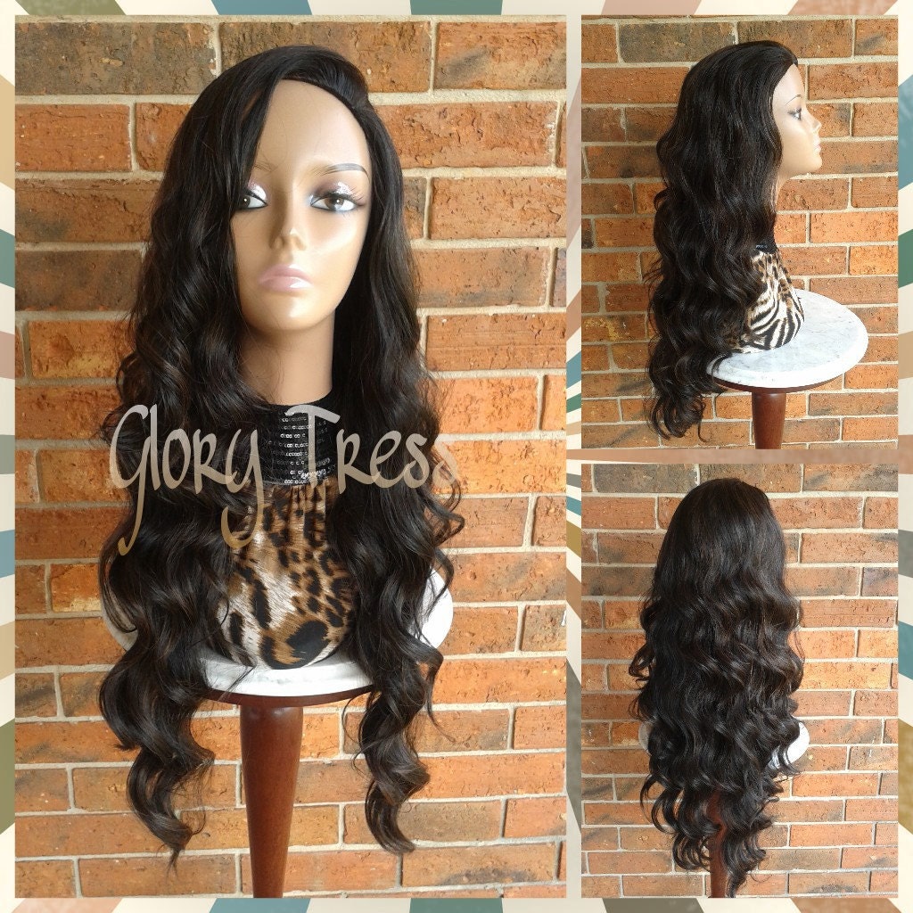 CLEARANCE / /long Body Wave Half Wig, Black Wig With Auburn Highlights ...