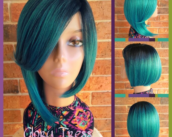 READY to SHIP // Short Bob Full Wig Ombre Turquoise Bob Wig - Etsy