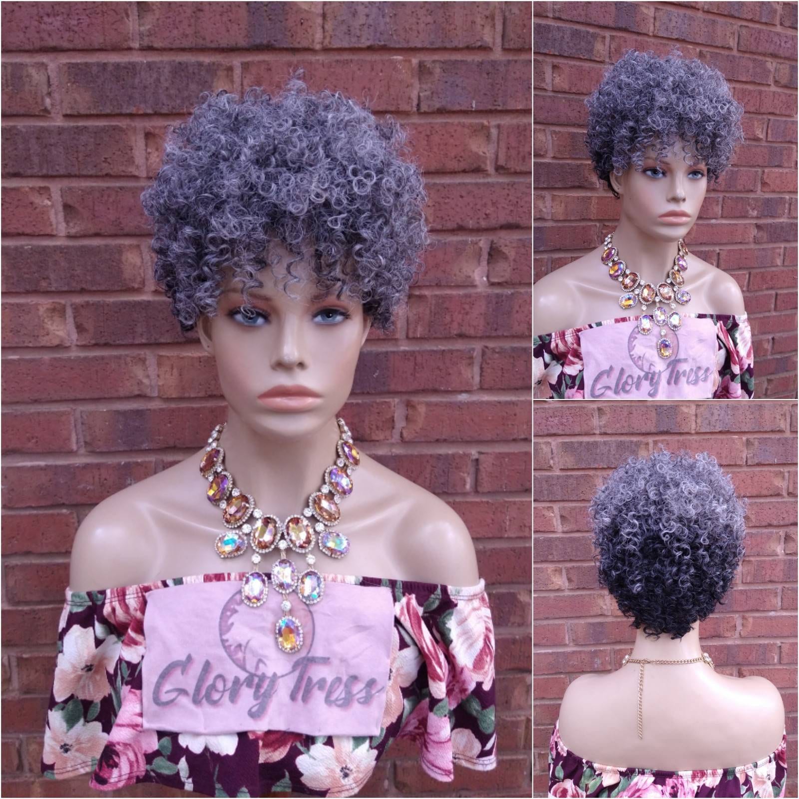 Kinky Curly Gray Wig Curly Full Wig With Bangs Ombre Silver - Etsy