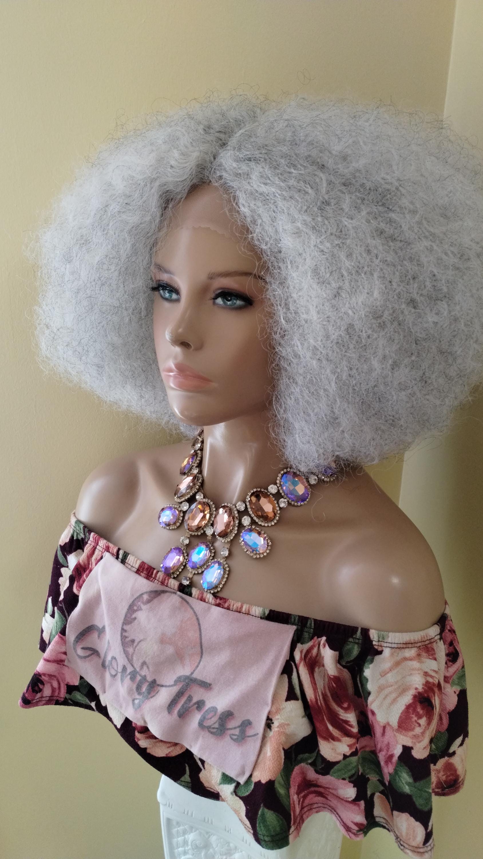 Curly Afro Lace Front Wig, Silver Gray Wig, Salt & Pepper Wigs for ...