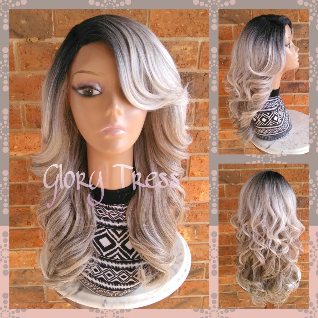 READY to SHIP // Long & Curly Silver/gray Lace Front Wig, Ombre Silver ...