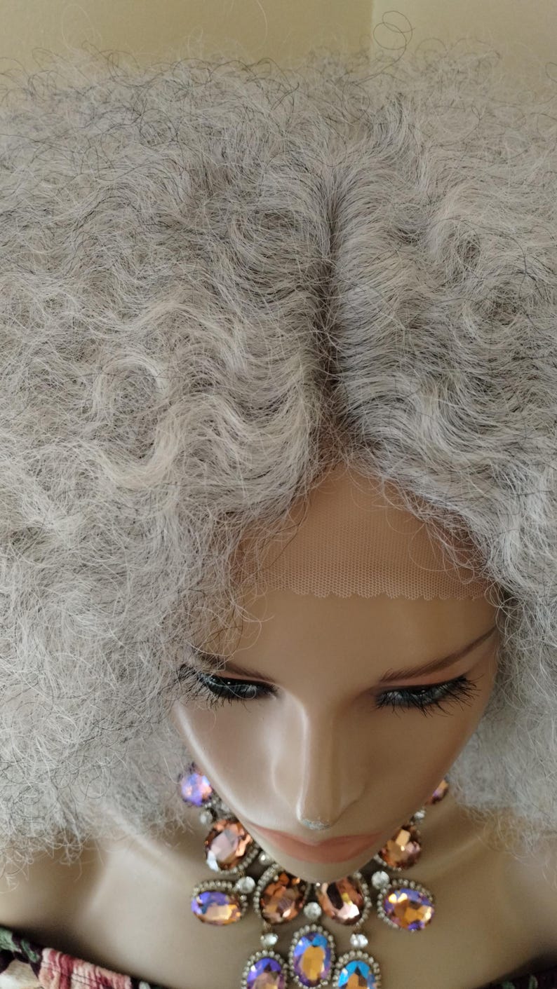 Curly Afro Lace Front Wig, Silver Gray Wig, Salt & Pepper Wigs for ...