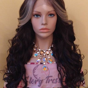 Brown Wavy Lace Front Wig | Ombre Brown Wig With Blonde Highlights ...