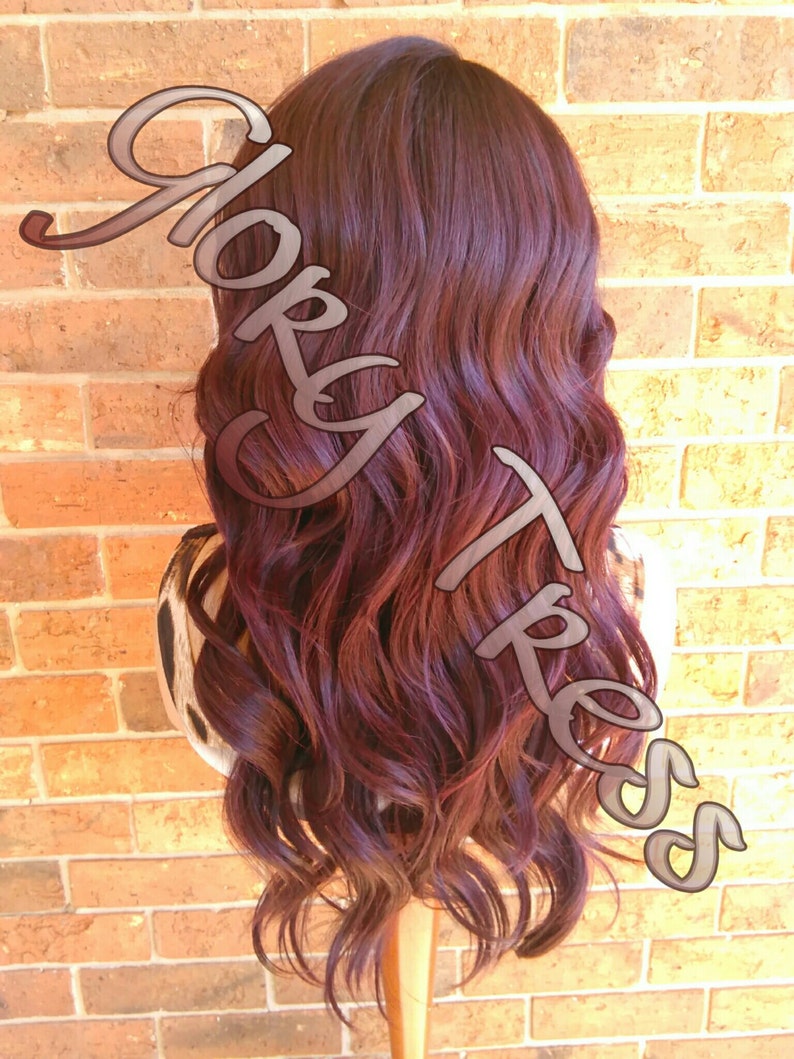 ON SALE // Long Wavy Lace Front Wig Silky Dark Cherry Wig - Etsy