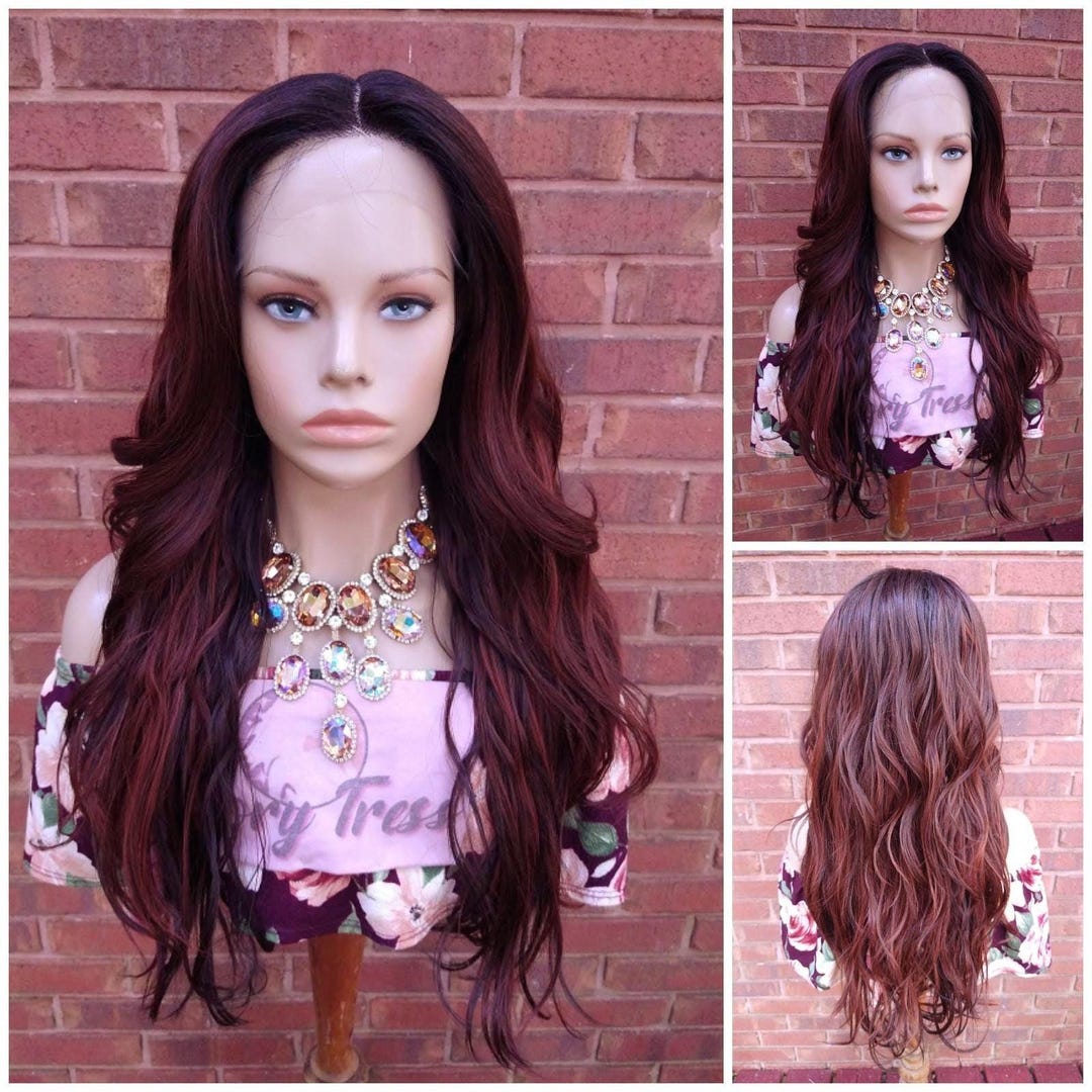 Brown Wavy Lace Front Wig | Ombre Copper Brown Wig | Glory Tress Wigs ...