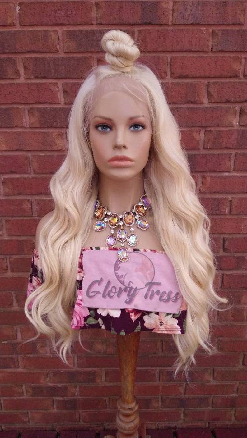 Long Glamorous Wavy Lace Front Wig Pre-plucked HD Lace Human Blend Wigs ...