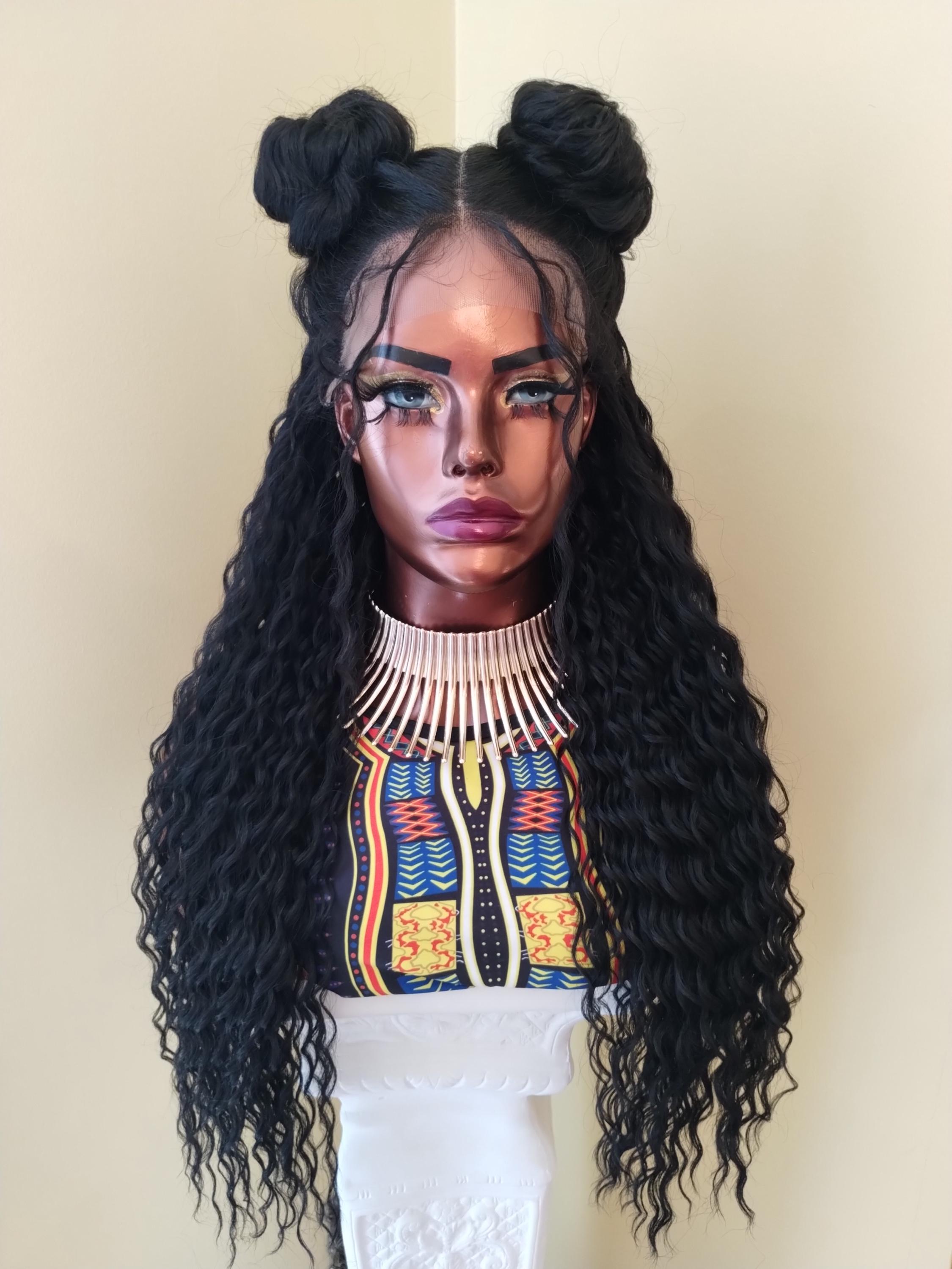 Curly Lace Front Wig, Pre Styled Space Bun, Black Curly Wig, Alopecia ...