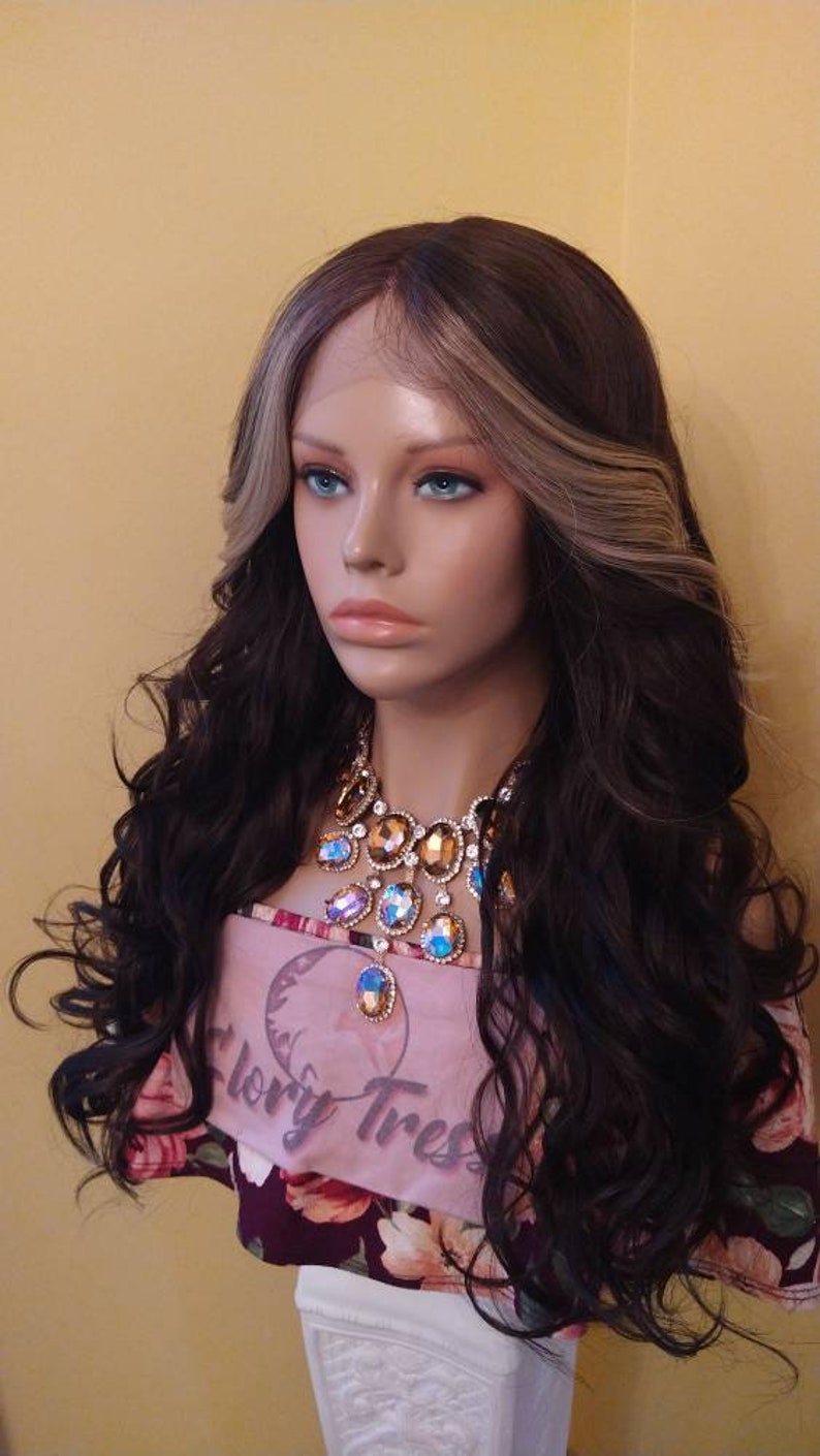 Brown Wavy Lace Front Wig | Ombre Brown Wig With Blonde Highlights ...