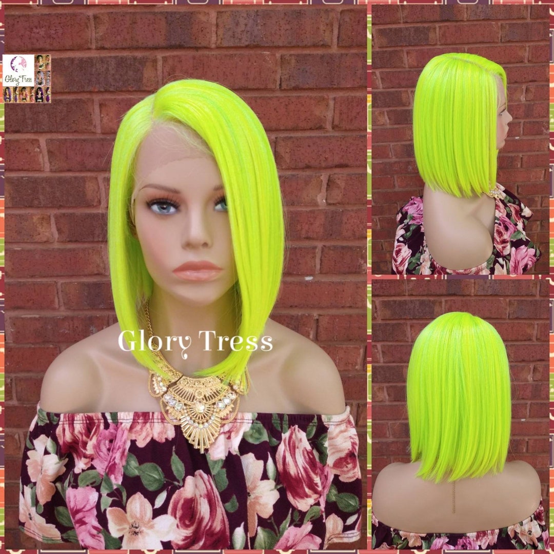 Neon Green Bob Wig, Green Wig, Straight Bob Lace Front Wig, Glory Tress ...