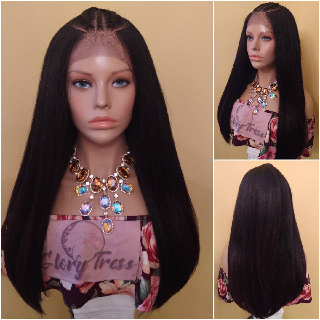 Straight Lace Front Wig Hand-braided Wig Human Blended Wig Corn Row Wig ...