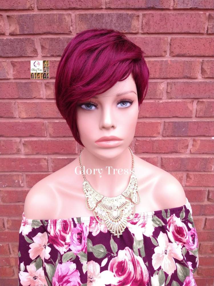 Short Razor Cut Full Wig With Side Bangs, Pixie Cut, 100% Human Hair ...