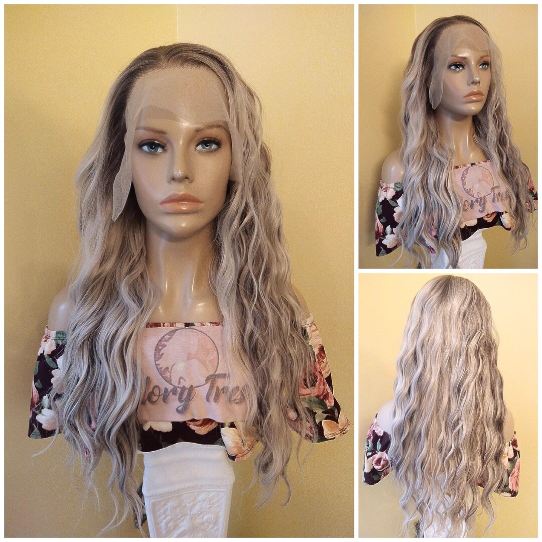 Lace Front Wig, Human Hair Blended Curly Lace Front Wig, Ombre Blonde ...